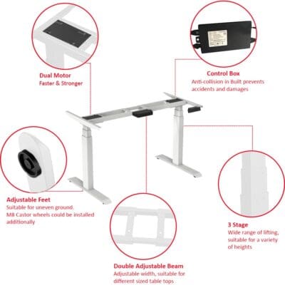 Dual Motor Electric Height Adjustable Desk With Table Top 3 Stage