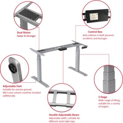 Dual Motor Electric Height Adjustable Desk With Table Top 3 Stage