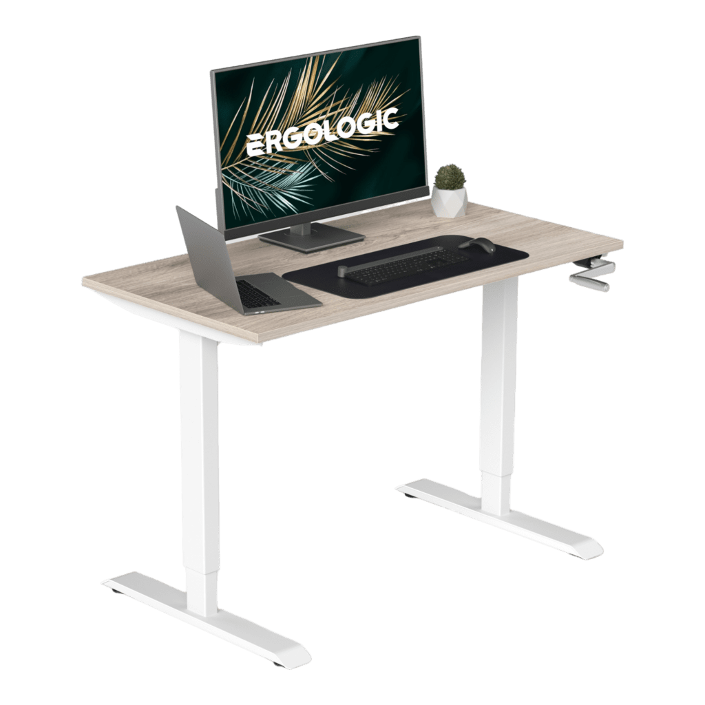 Manual Height Adjustable Desk With Table Top Frame Color - White