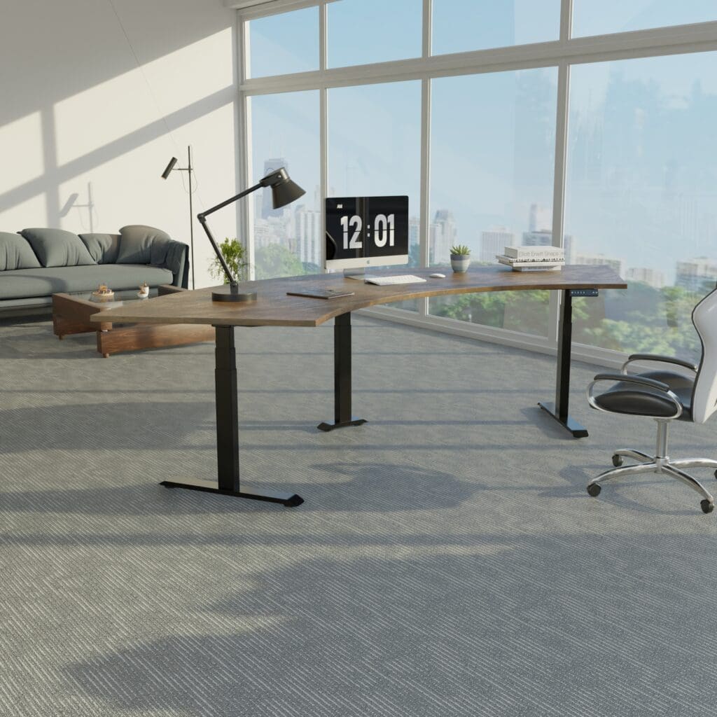 ergologic height adjustable table L shape desk 3 stage 3 motor triple ...